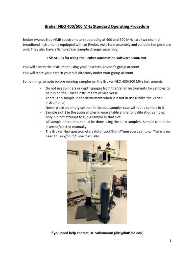 Bruker NEO 400:500 MHZ Standard Operating Procedure | PDF | Computing ...