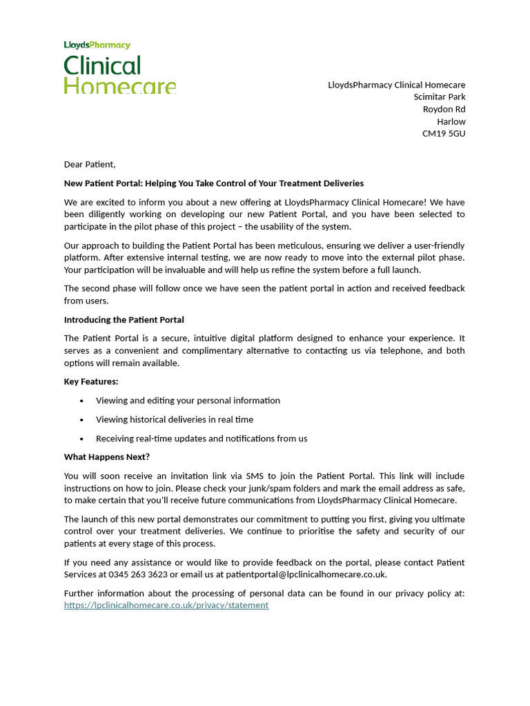 Patient Portal Patient Letter v2 003 | PDF | Usability | Cyberspace