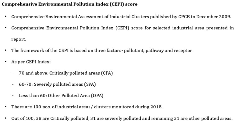 Comprehensive Environmental Pollution Index (CEPI) Score | PDF
