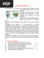 A Healthy Lifestyle 2 Reading Comprehension Exercises - 116024 | PDF