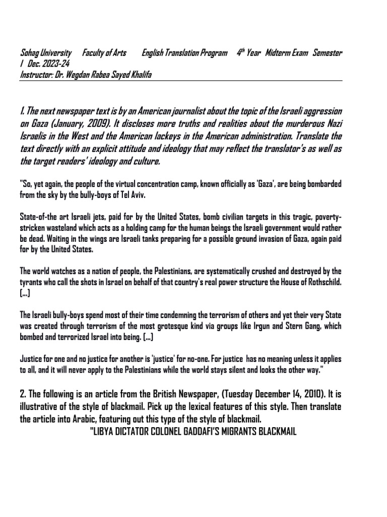 2024 Midterm Political Translation 4th ETP | PDF | Israel | World Politics