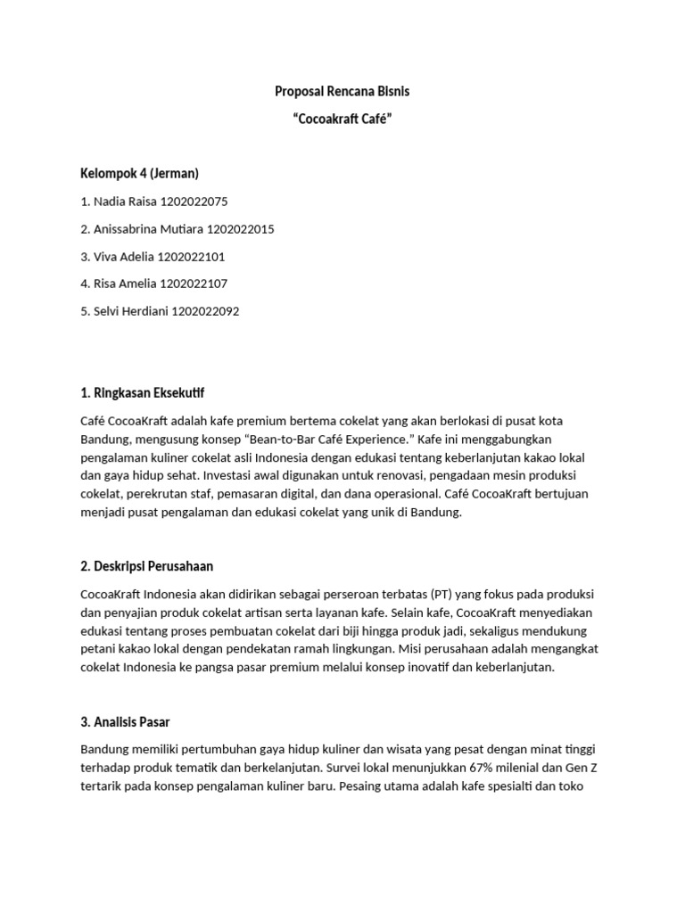 Proposal Rencana Bisnis - Cocoakraft | PDF