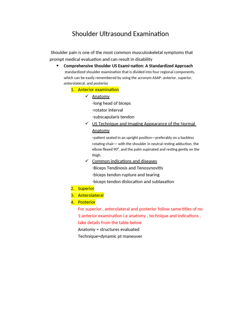 Shoulder Ultrasound Examination Summary (2p) | PDF
