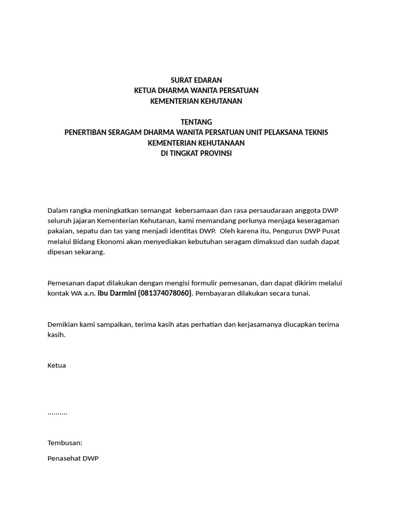 Surat Edaran Penetriban Seragam DWP | PDF
