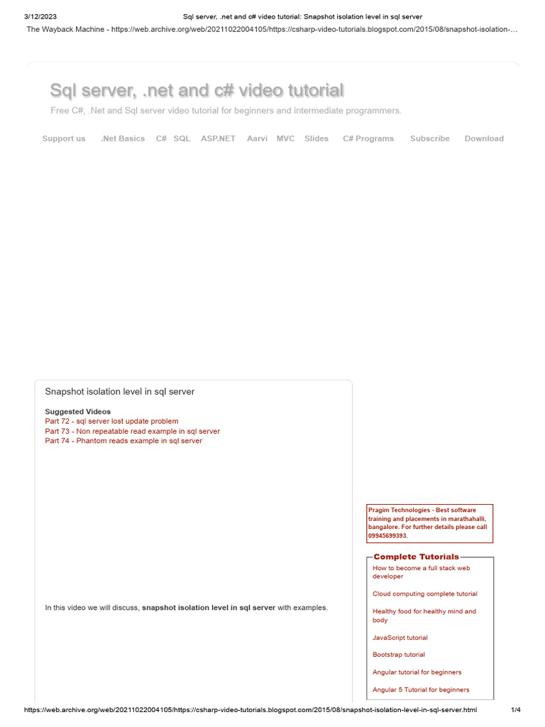 75 Snapshot Isolation Level in SQL Server | PDF | Database Transaction | Language Integrated Query
