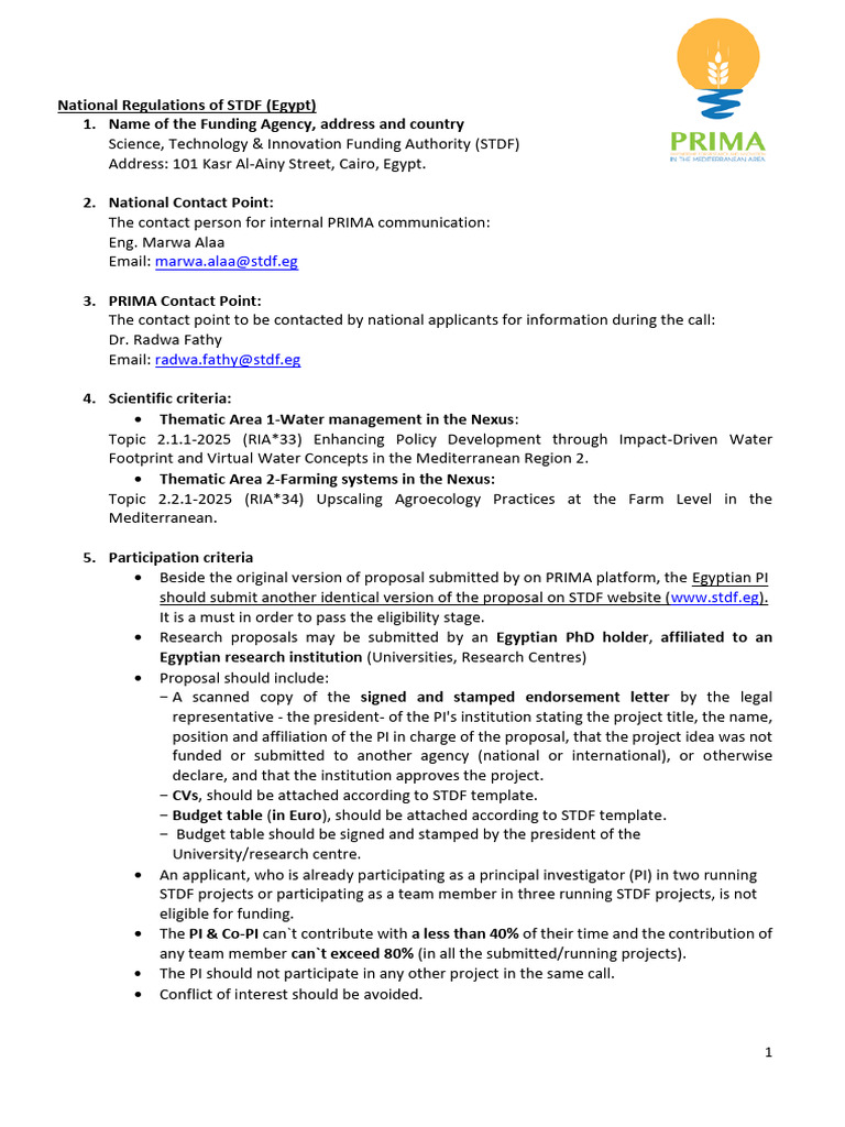 PRIMA Call for Proposals 2025 Guidelines | PDF | Euro