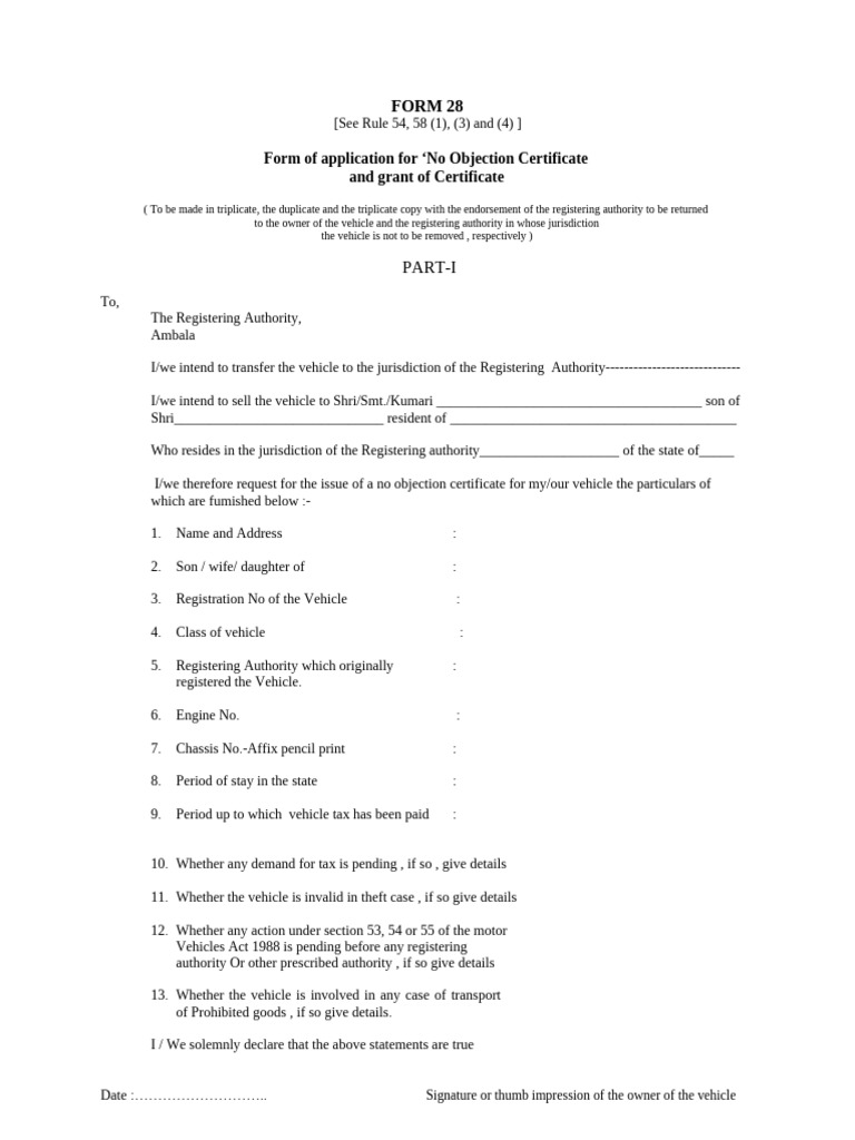 Form 28: No Objection Certificate Application | PDF | Justice | Crime ...