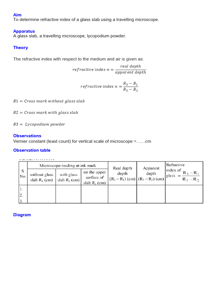 Refractive Index of Glass Slab Experiment | PDF