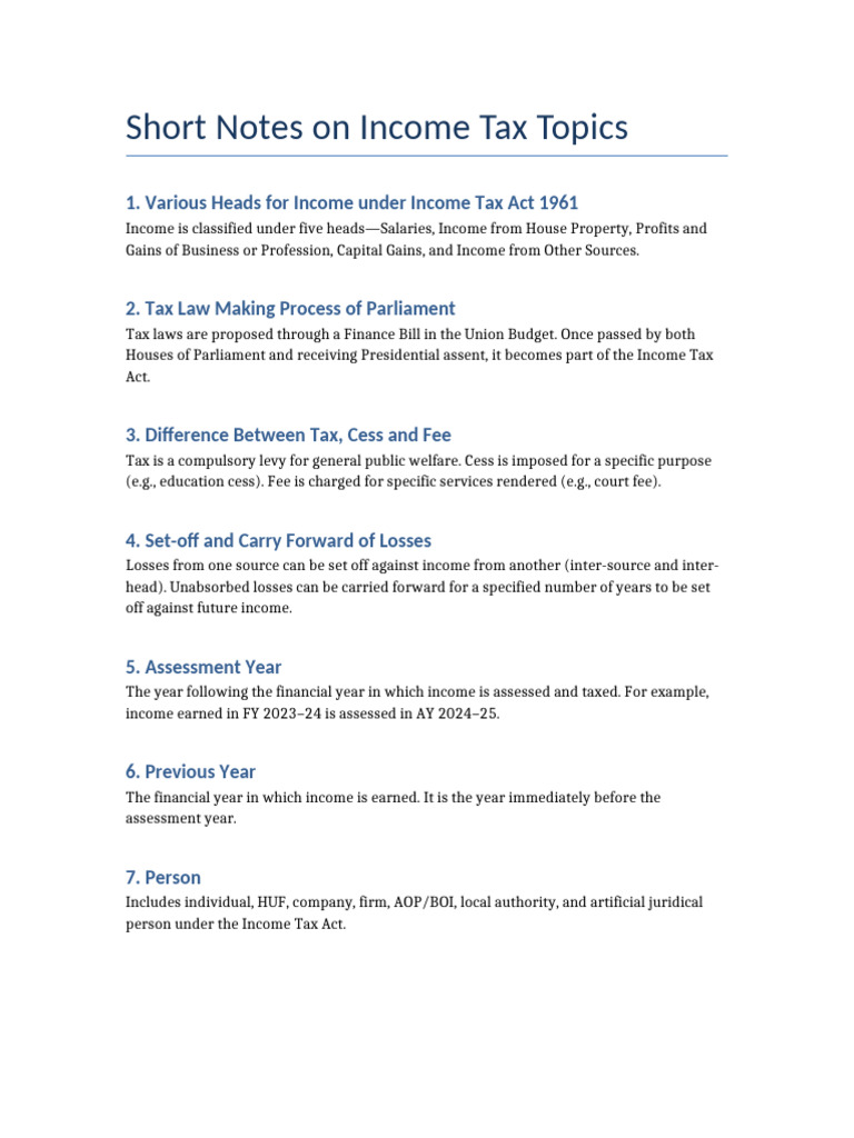 Income Tax Summary and Key Concepts | PDF
