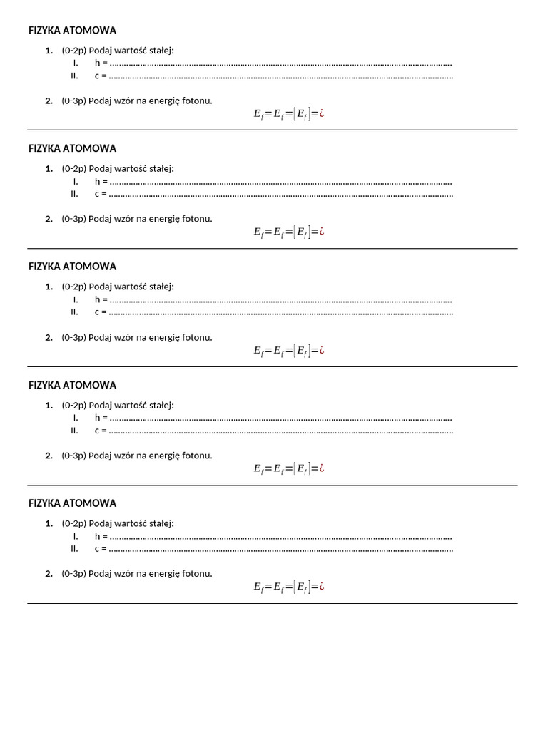1 Fizyka Atomowa Kartkówka | PDF