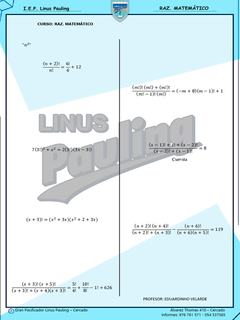 Factoriales - Rm - Linus Pauling - Velarde | PDF