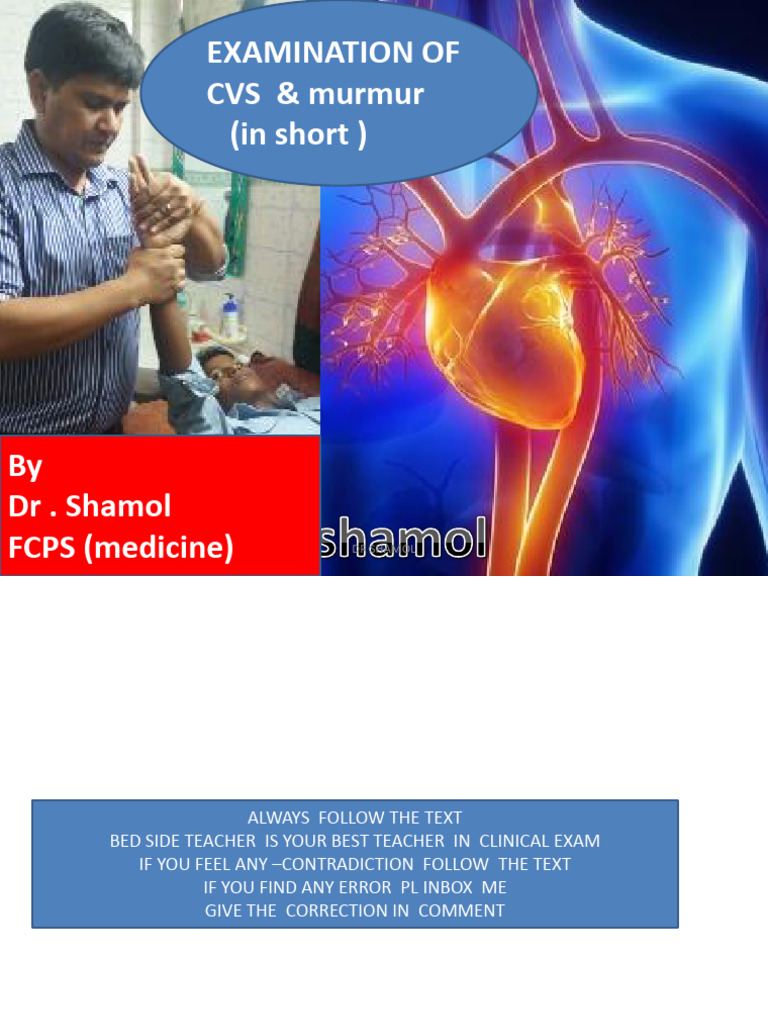 CVS Examination & Murmur (In Short) by DR Shamol | PDF | Heart | Cardiovascular System