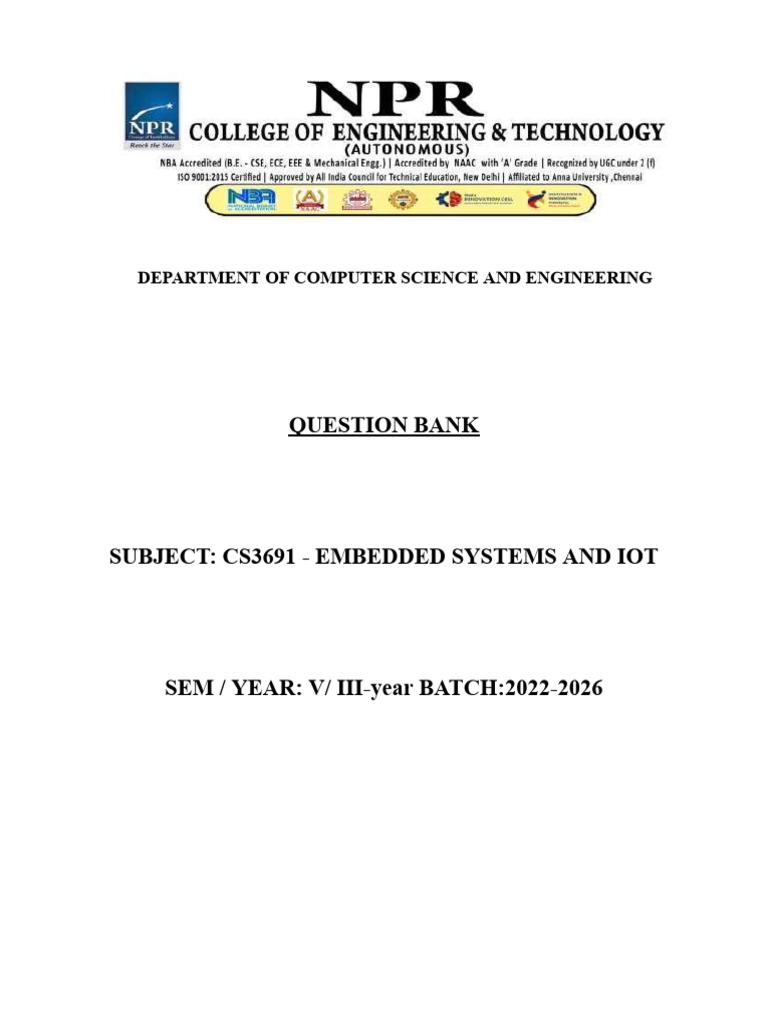 Embedded Systems and IoT - CS3691 - Important Questions With Answer | PDF | Microcontroller ...