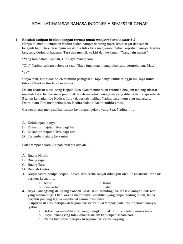 Soal Latihan Sas B.indo Kls 8 | PDF