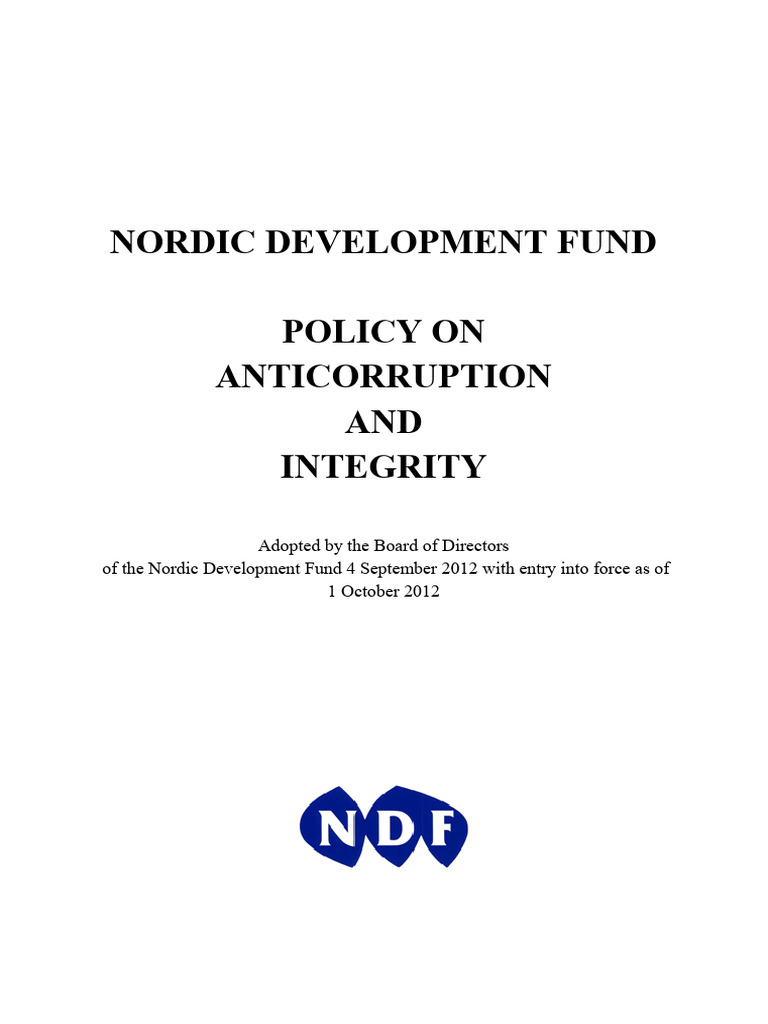 NDF Policy On Anticorruption and Integrity 2012 | PDF | Corruption | Justice