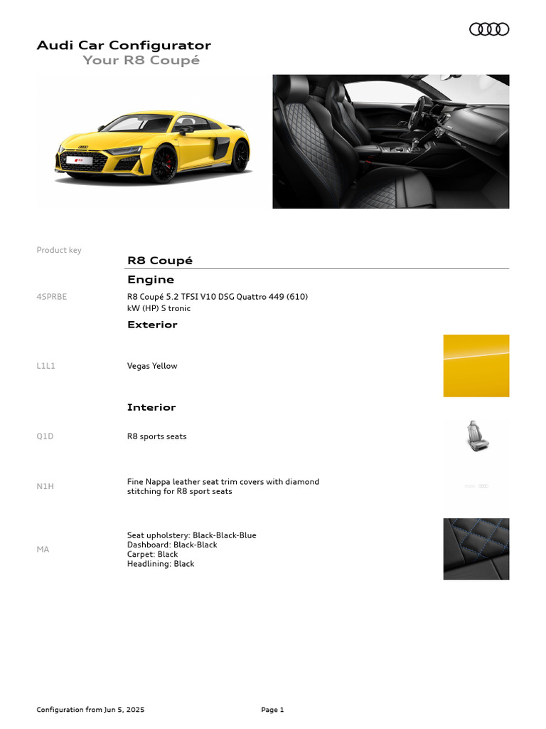 R8 Coupé - R8 Coupé 5.2 TFSI V10 DSG Quattro 449 (610) KW (HP) S Tronic ...