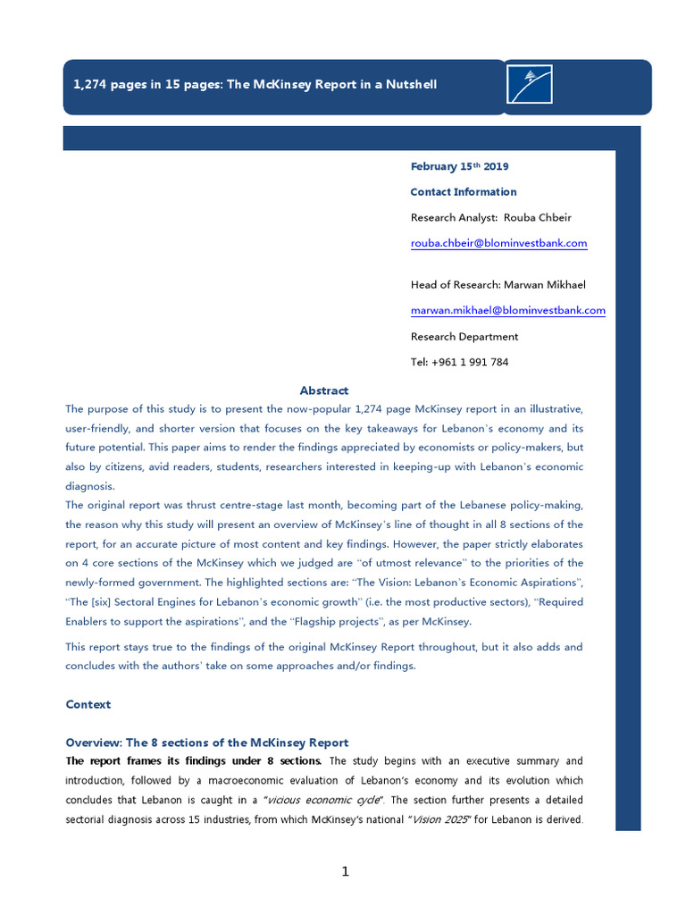 McKinsey Report Summary: Lebanon's Economy | PDF | Government Budget ...
