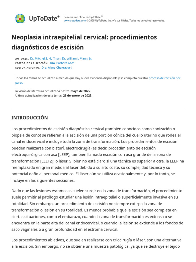 Cervical Intraepithelial Neoplasia - Diagnostic Excisional Procedures ...