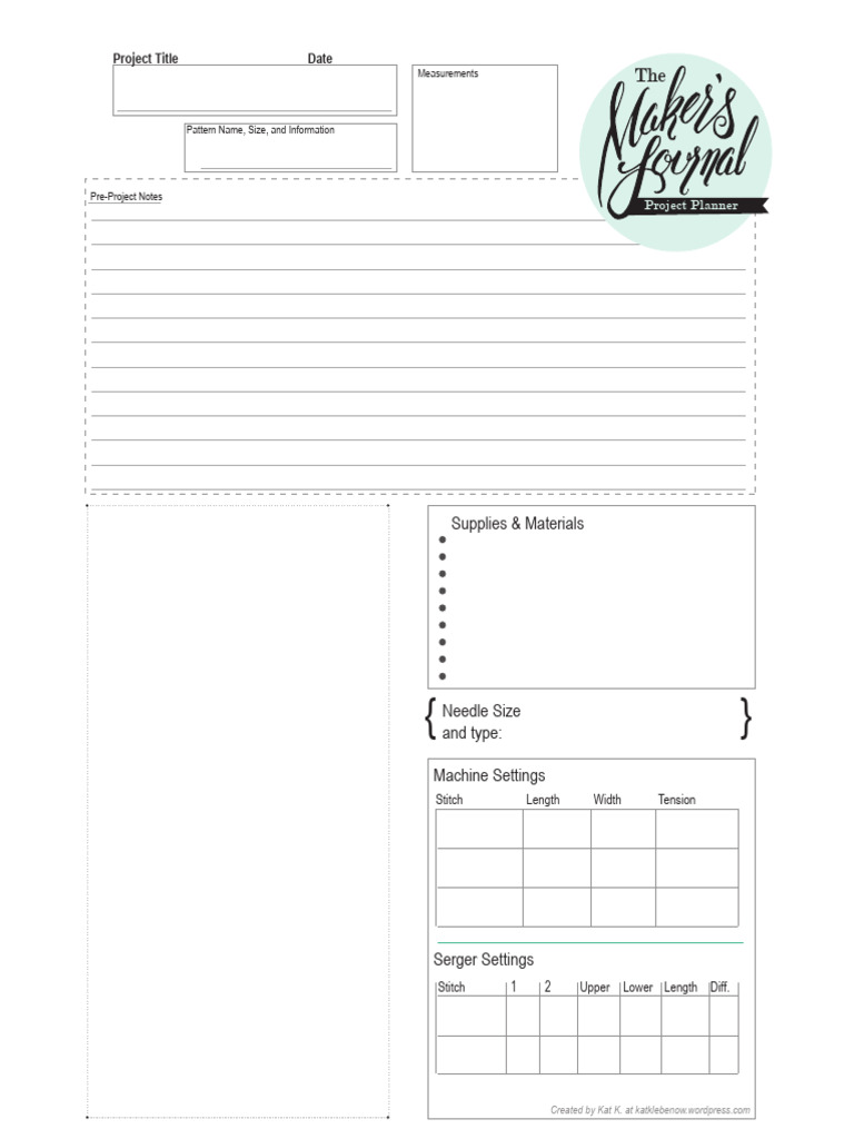 Printable Sewing Planner 2 Page | PDF | Textiles | Clothing