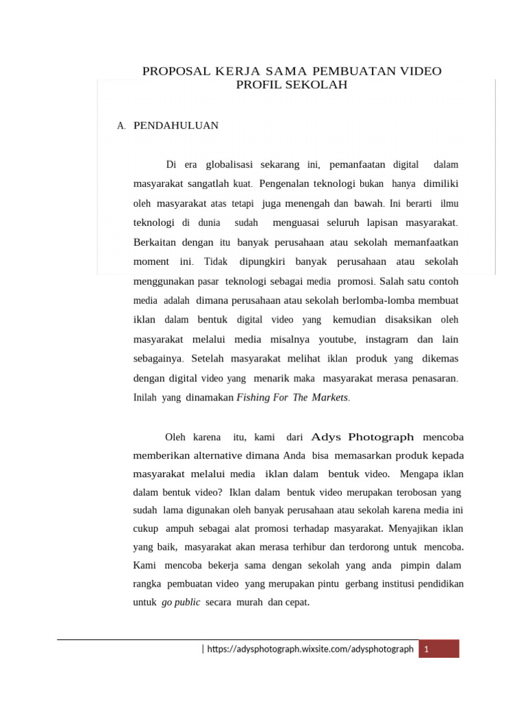 Proposal Kerja Sama Pembuatan Video Profile Sekolah | PDF