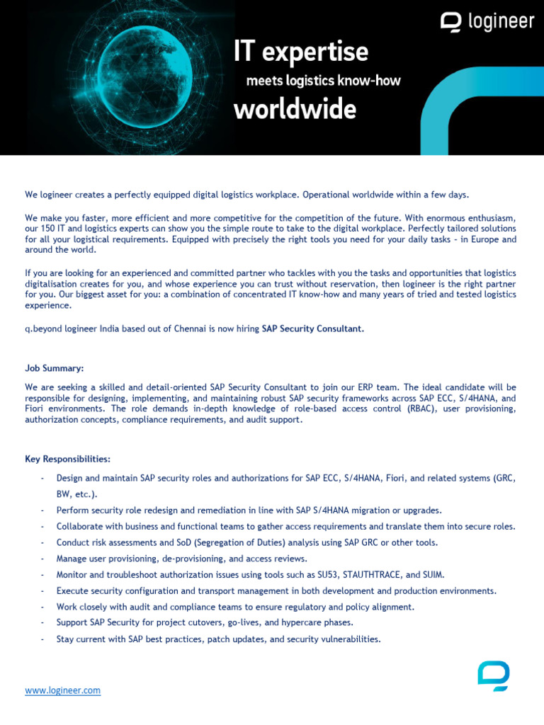 LGNI - SAP Security Consultant - Job Description | PDF | Business