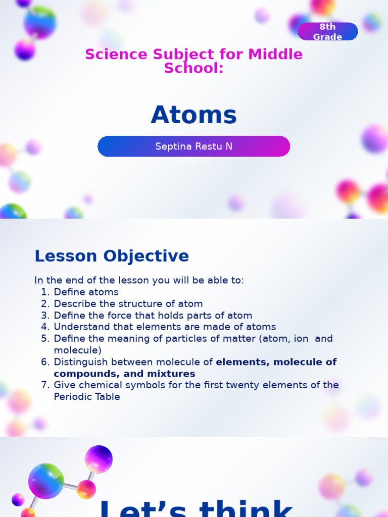 Science Subject For Middle School - 8th Grade - Atoms, Elements, and ...