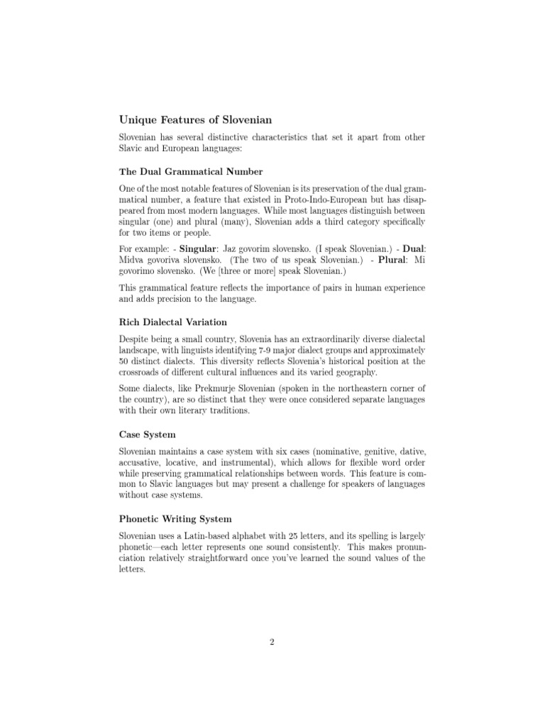 Unique Features of Slovenian | PDF