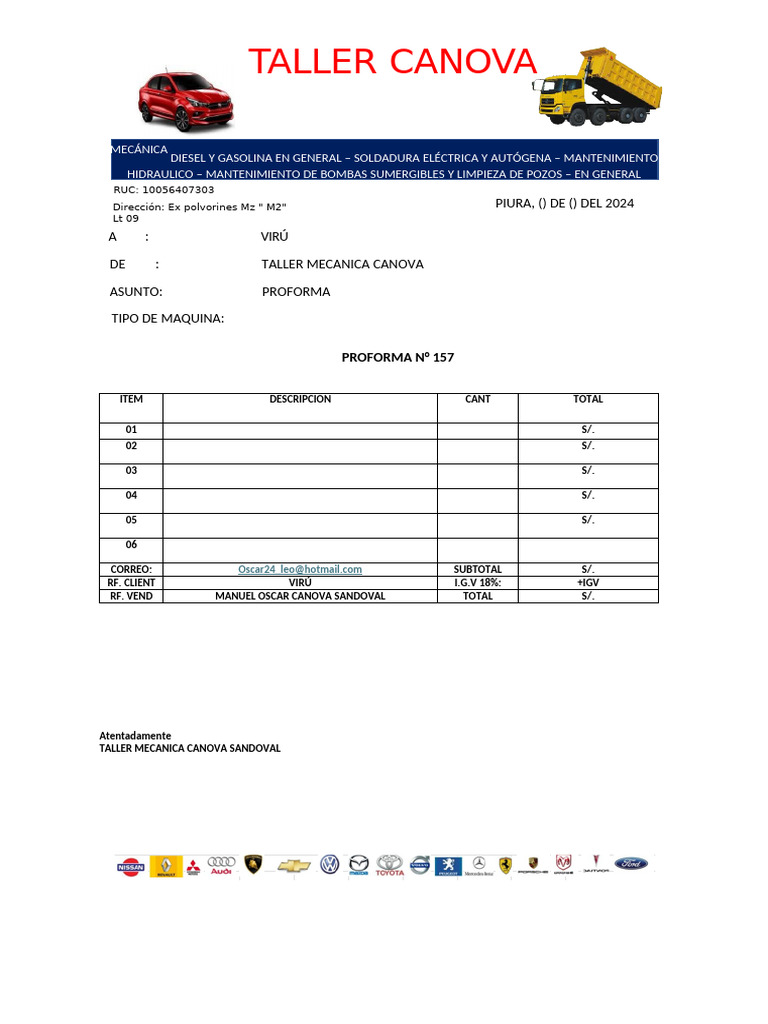 Formato Proforma Canova | PDF
