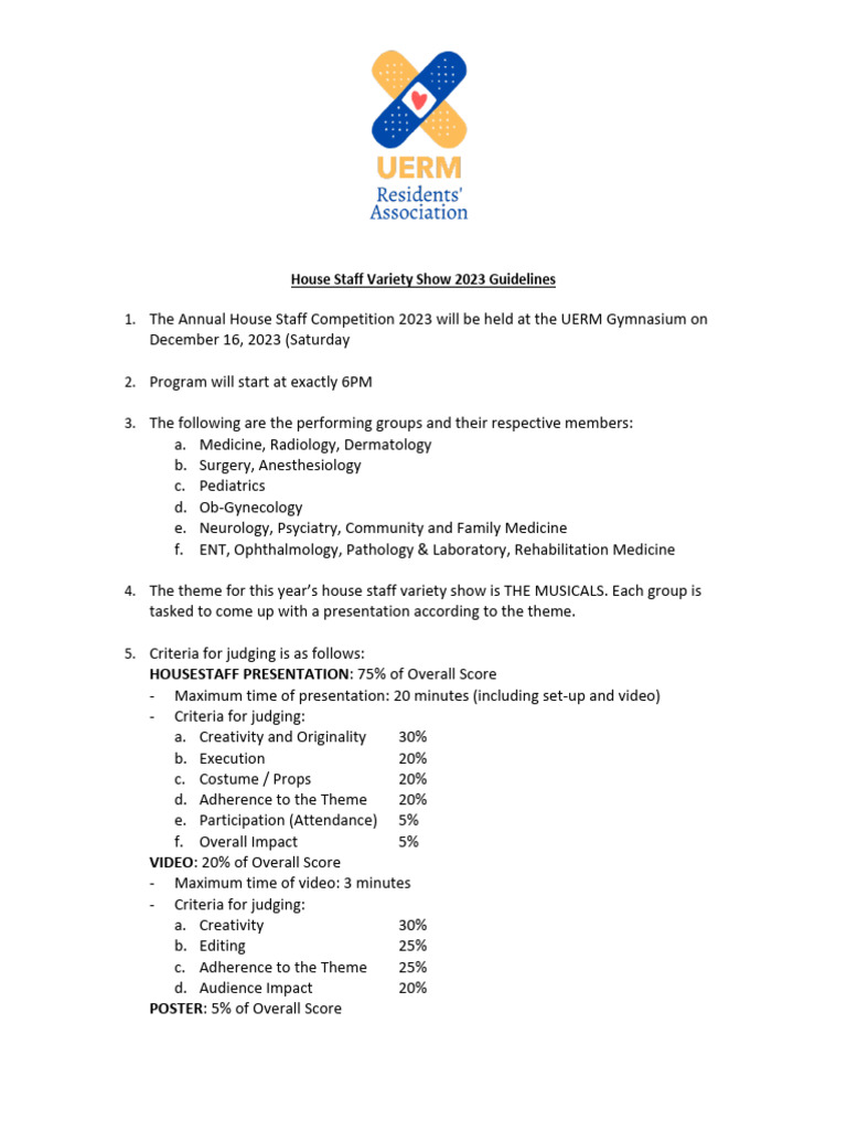 House Staff Variety Show 2023 Guidelines | PDF