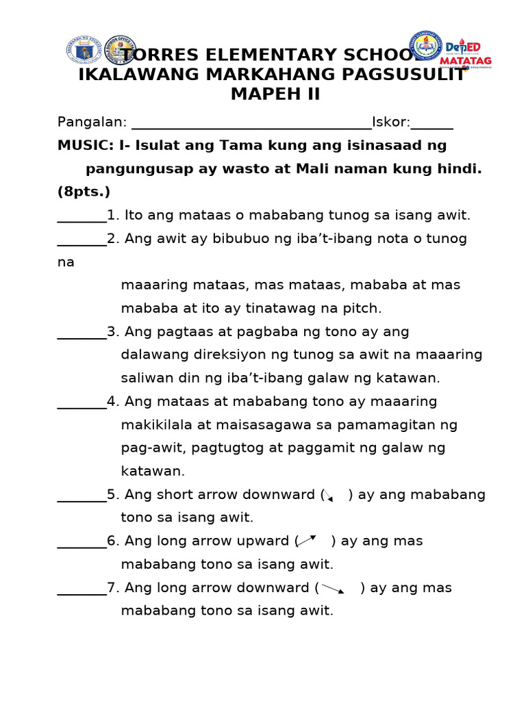 PT - Mapeh 2 - Q2 - A4 | PDF