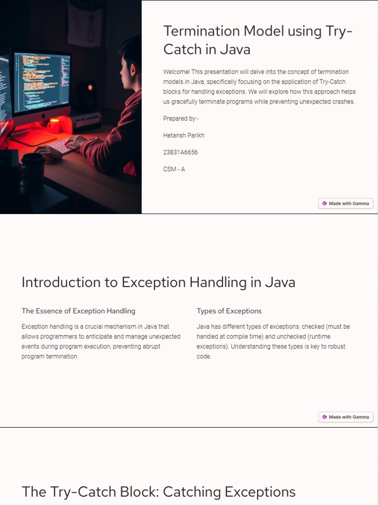 Termination Model Using Try Catch in Java | PDF | Java (Programming Language) | Software Development
