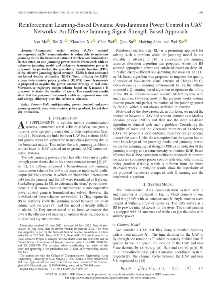 Reinforcement Learning-Based Dynamic Anti-Jamming Power Control in UAV Networks An Effective ...