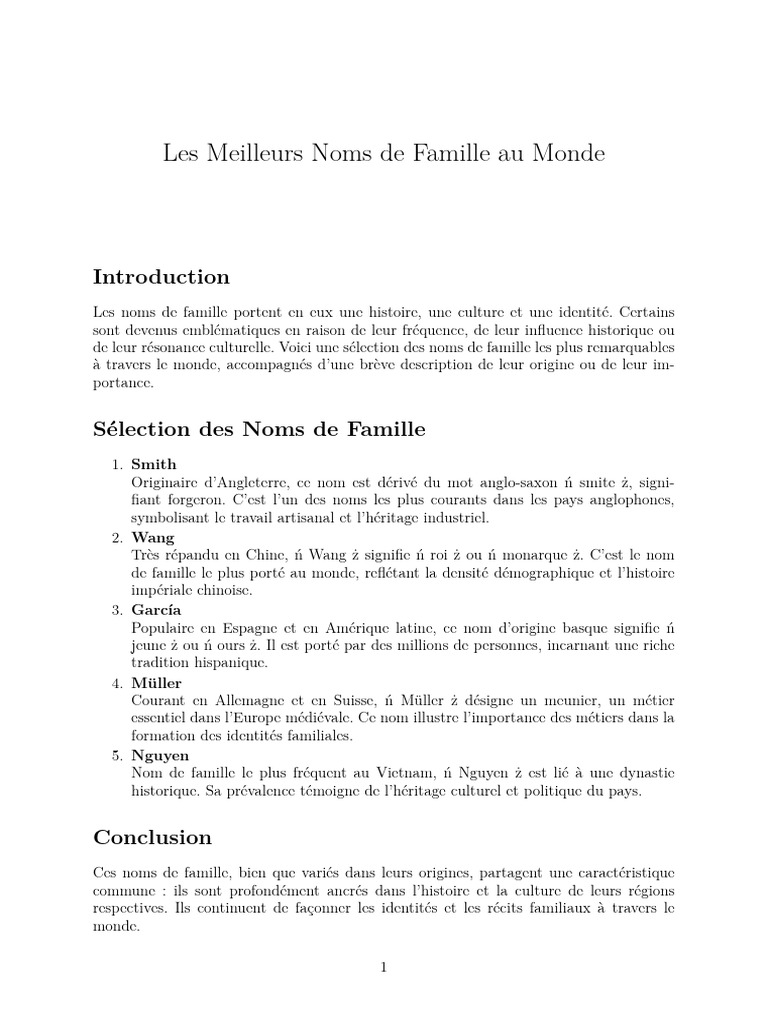 Noms de Famille les Plus Courants au Monde | PDF