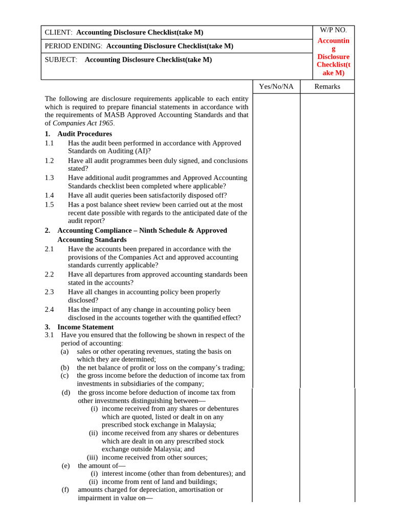 Accounting Disclosure Checklist Guide | PDF | Expense | Income Statement