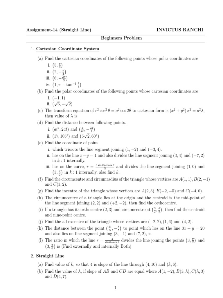 Invictus Straight Line Assignment | PDF | Coordinate System | Line ...
