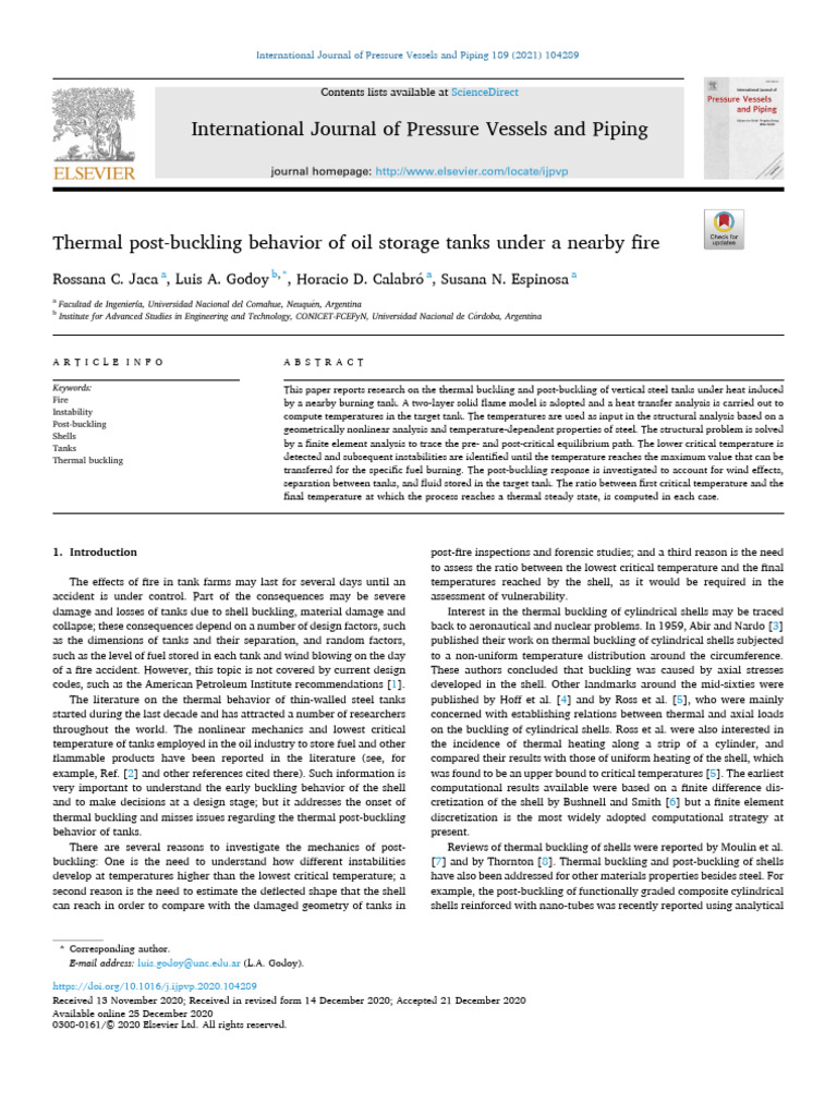 Thermal Post Buckling Behavior of Oil ST | PDF | Buckling | Fires