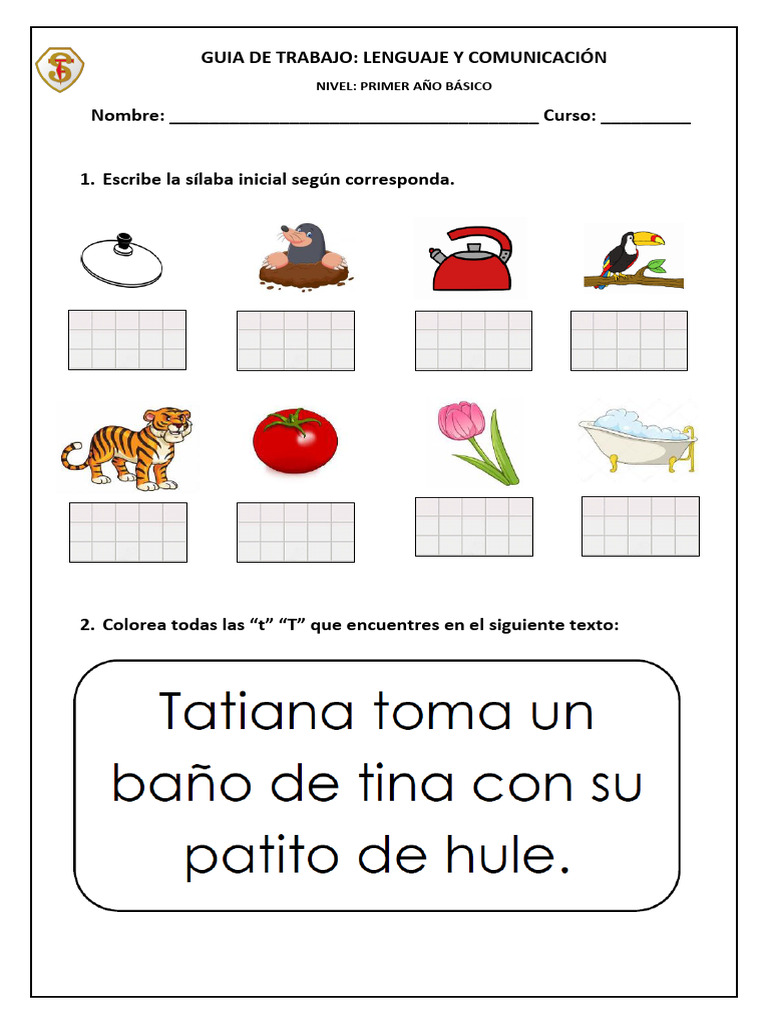 Actividad Letra T Con Articulos | PDF