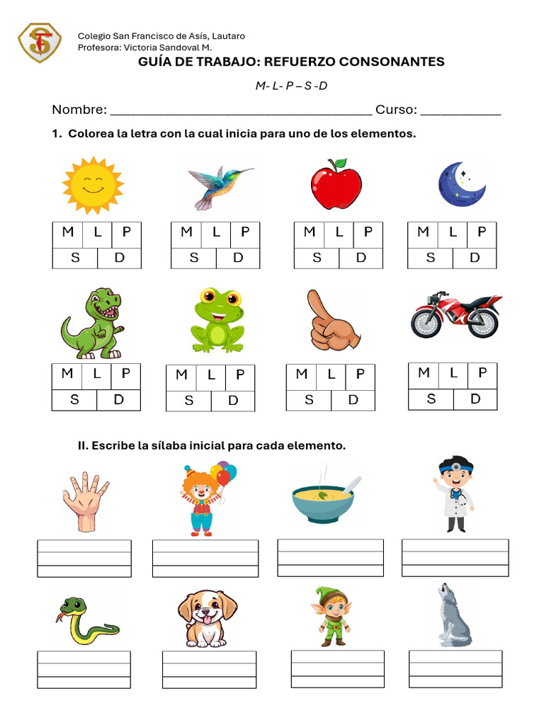 Guia de Repaso Consonantes M L P S D | PDF