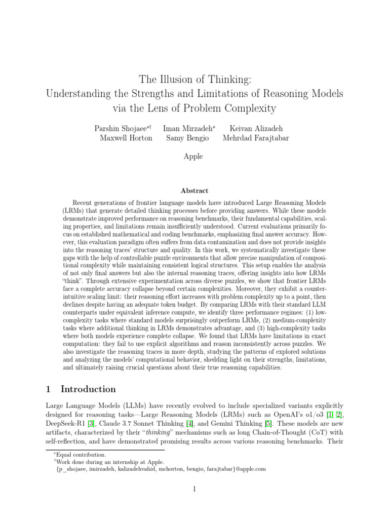 The Illusion of Thinking | PDF | Thought | Complexity