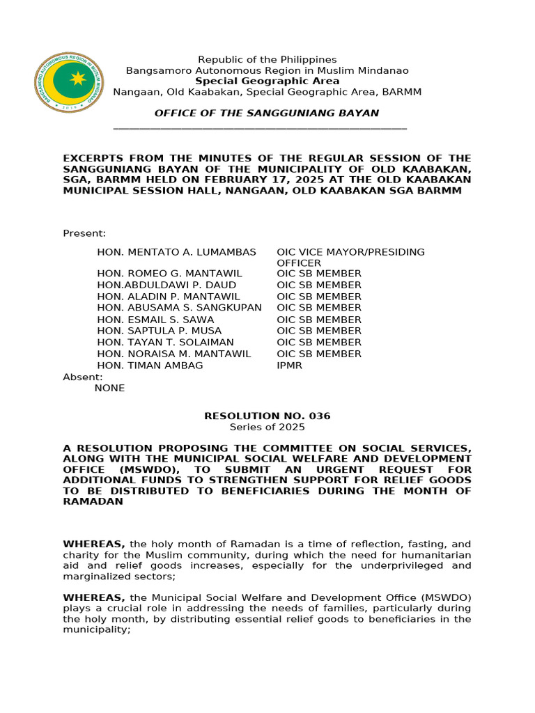 Funding Resolution for Ramadan Relief Goods | PDF | Government