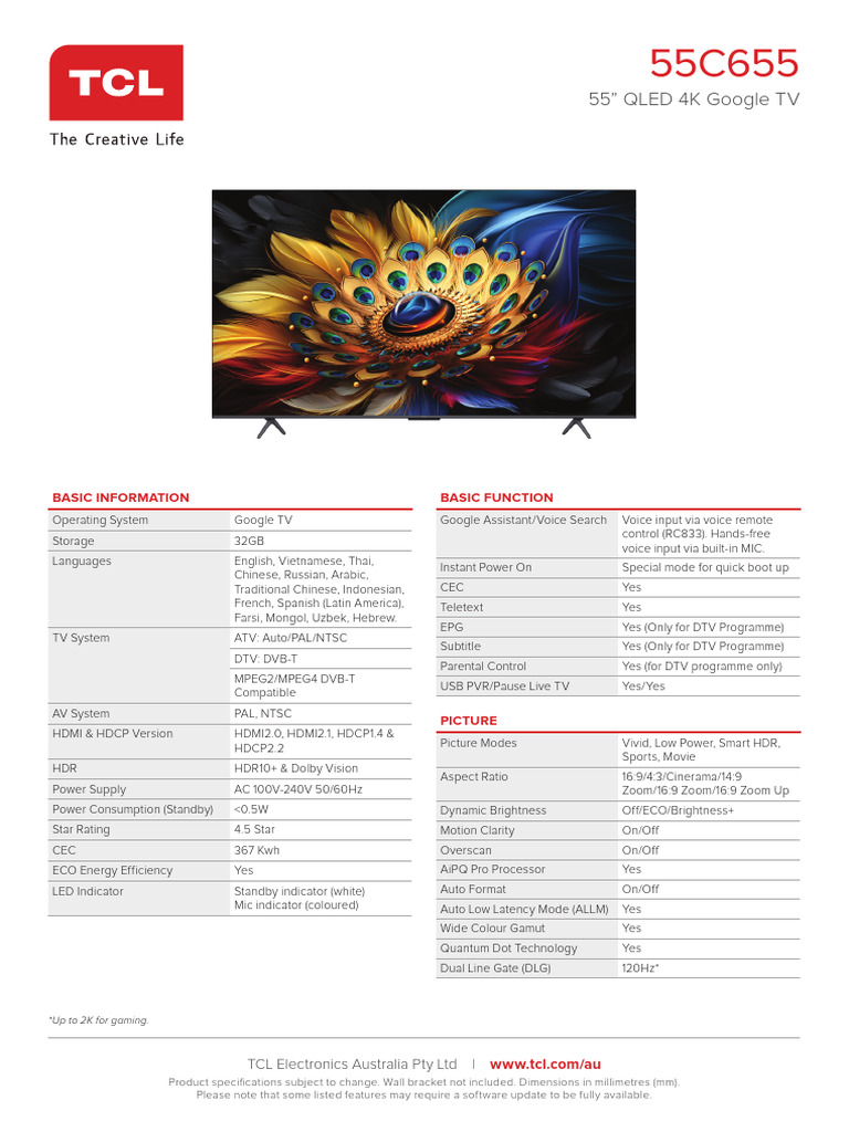 55C655 Product Specifications | PDF | Hdmi | Codec