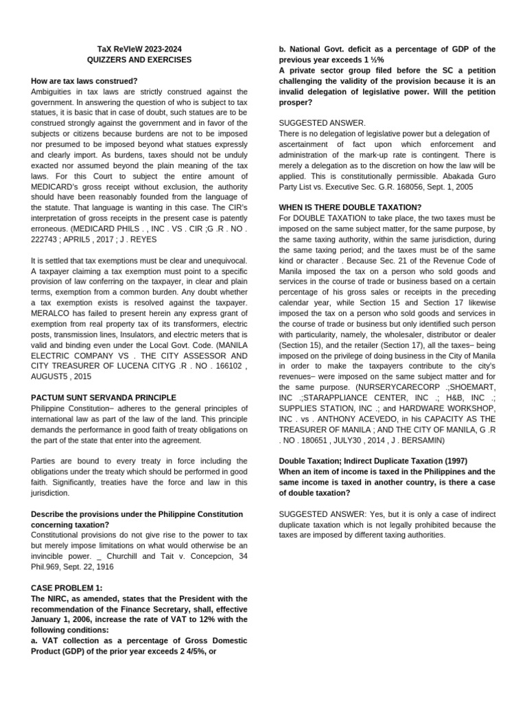 Tax Law Review 2023-2024 Insights | PDF | Taxes | Double Taxation