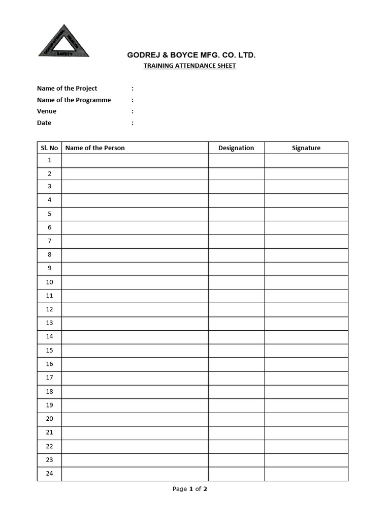 Training Attendance Sheet | PDF