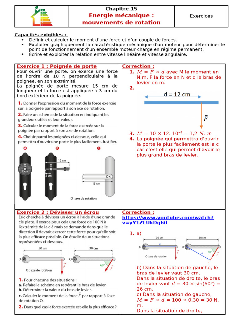 Calculs de moments et bras de levier | PDF | Levier (mécanique ...