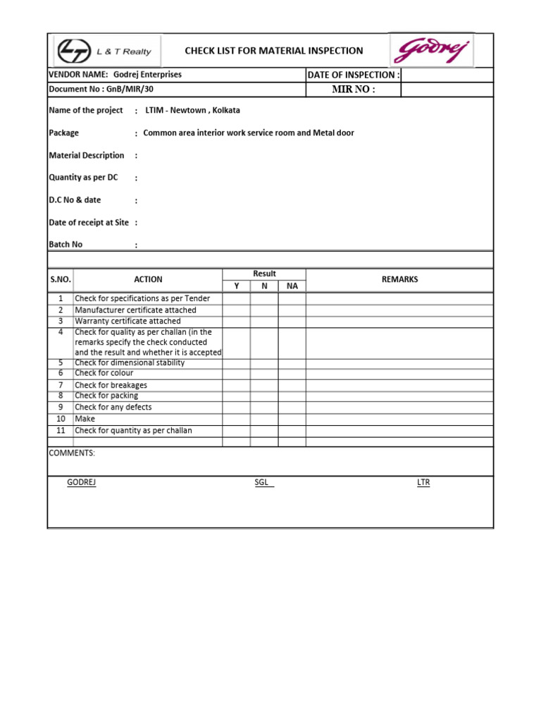 Material Inspection Checklist Template | PDF