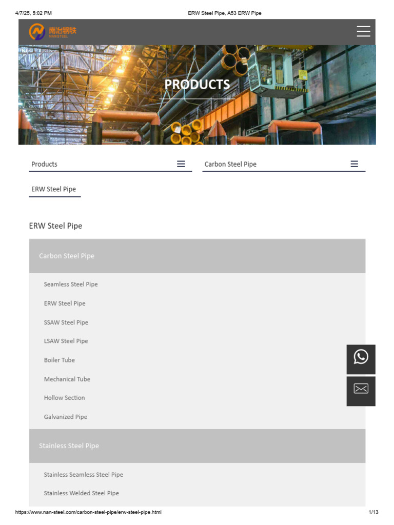 ERW Steel Pipe, A53 ERW Pipe | PDF | Pipe (Fluid Conveyance) | Welding