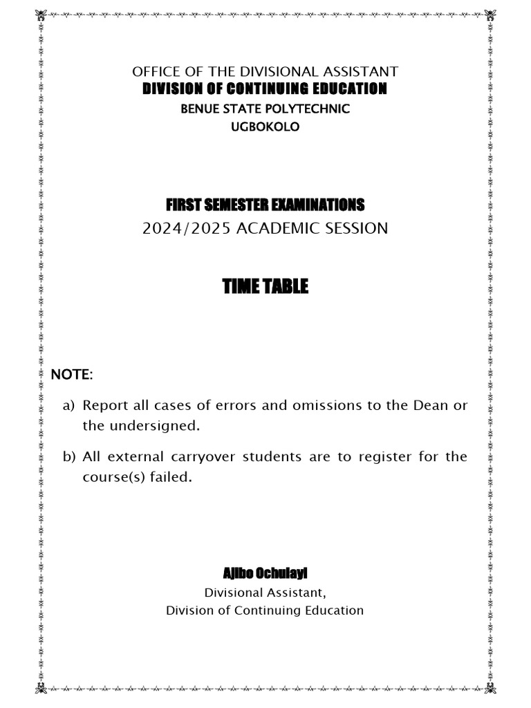 2024&2025-1st Semester Exam Timetable | PDF | Business