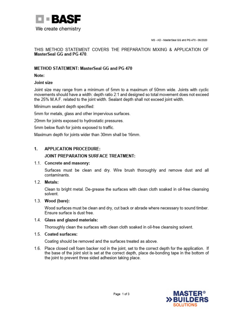 Basf Masterseal GG-PG 470 MS | PDF | Materials | Industrial Processes