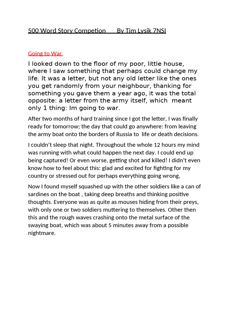 500 Word Story Competion by Tim Lysik 7NSI | PDF