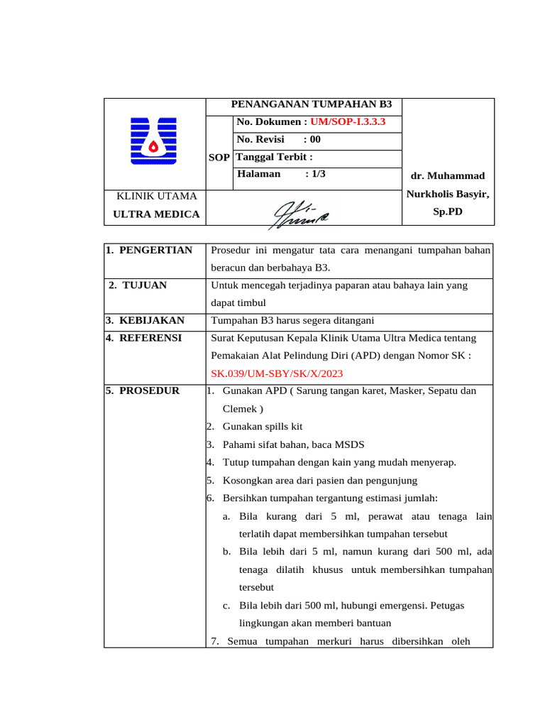 Prosedur Penanganan Tumpahan B3 | PDF